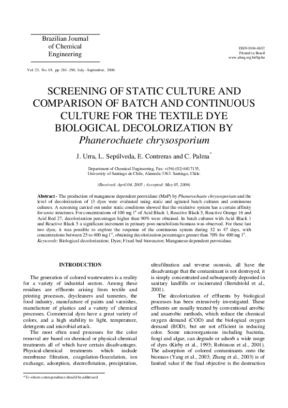 (PDF) Screening of static culture and comparison of batch and ...