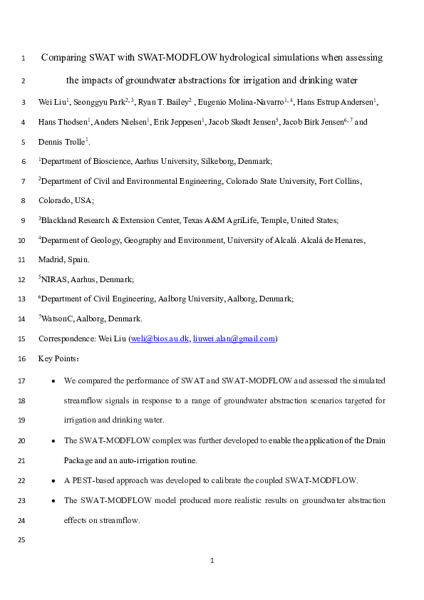 Pdf Comparing Swat With Swat Modflow Hydrological Simulations When Assessing The Impacts Of