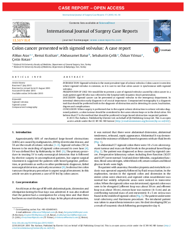 (PDF) Colon Cancer presented with Sigmoid volvulus: A case report