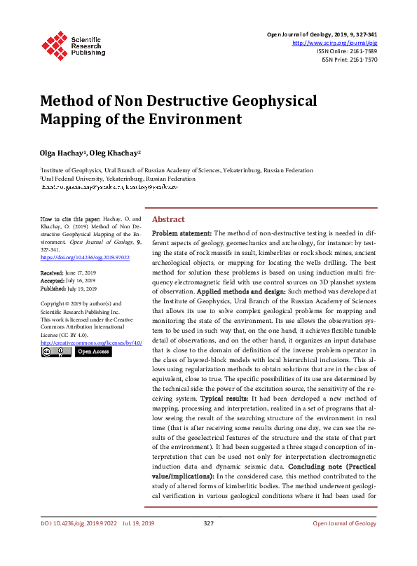 (PDF) Method of Non Destructive Geophysical Mapping of the Environment