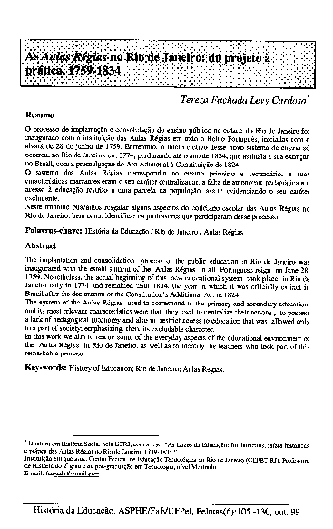 (PDF) As aulas régias no Rio de Janeiro: do projeto à prática (1759-1834)