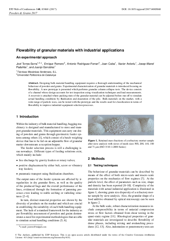 (PDF) Flowability of granular materials with industrial applications - An experimental approach