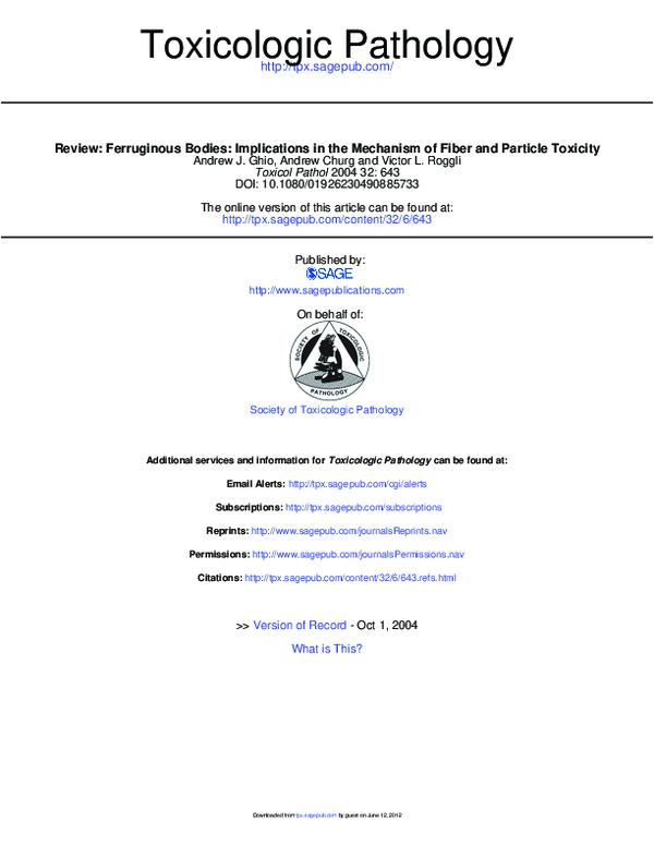 (PDF) Ferruginous Bodies: Implications in the Mechanism of Fiber and ...