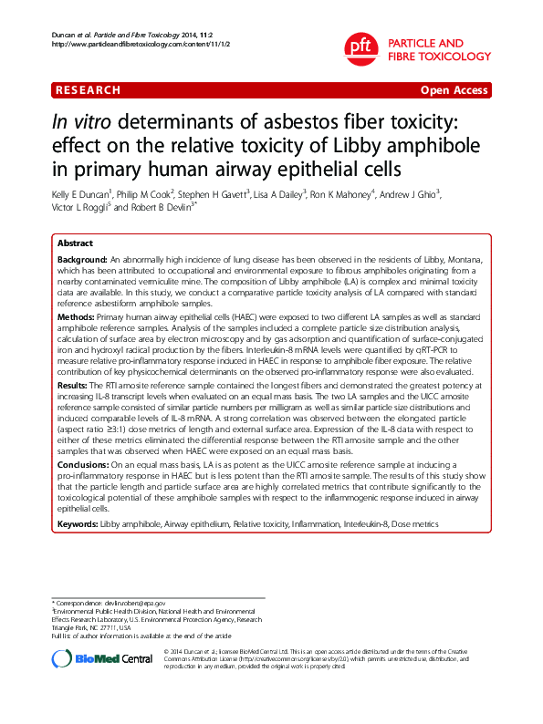 (PDF) In vitro determinants of asbestos fiber toxicity: effect on the ...