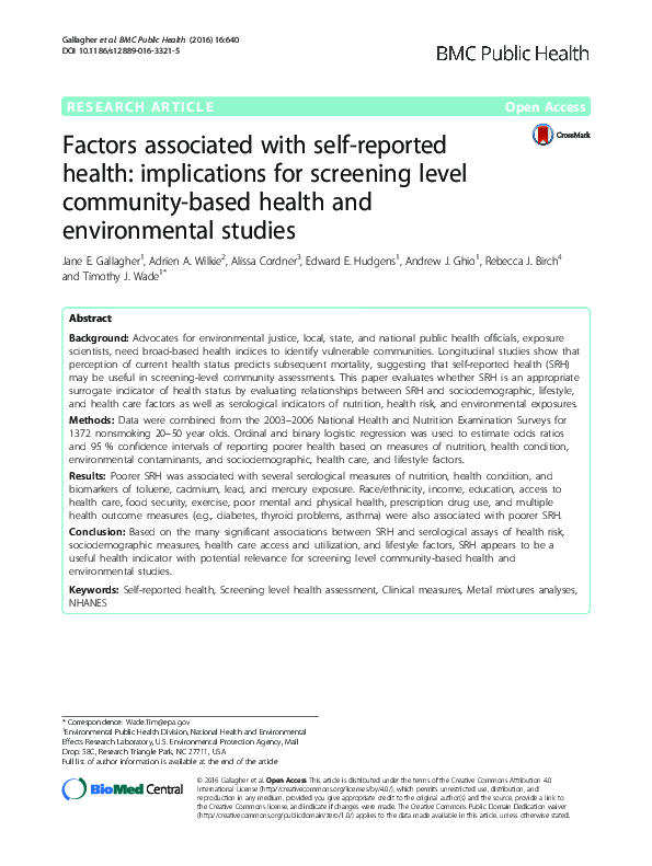 (PDF) Factors associated with self-reported health: implications for ...