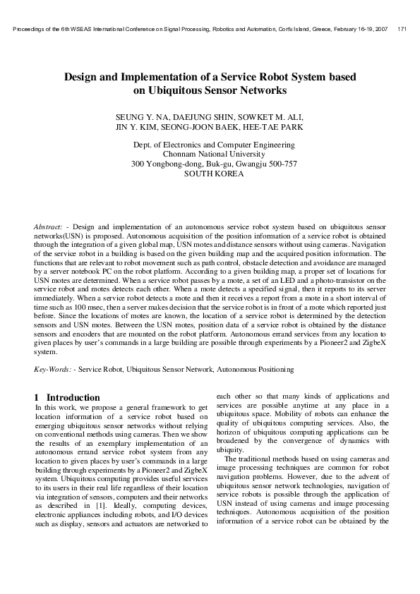 (PDF) Design and Implementation of a Service Robot System based on Ubiquitous Sensor Networks