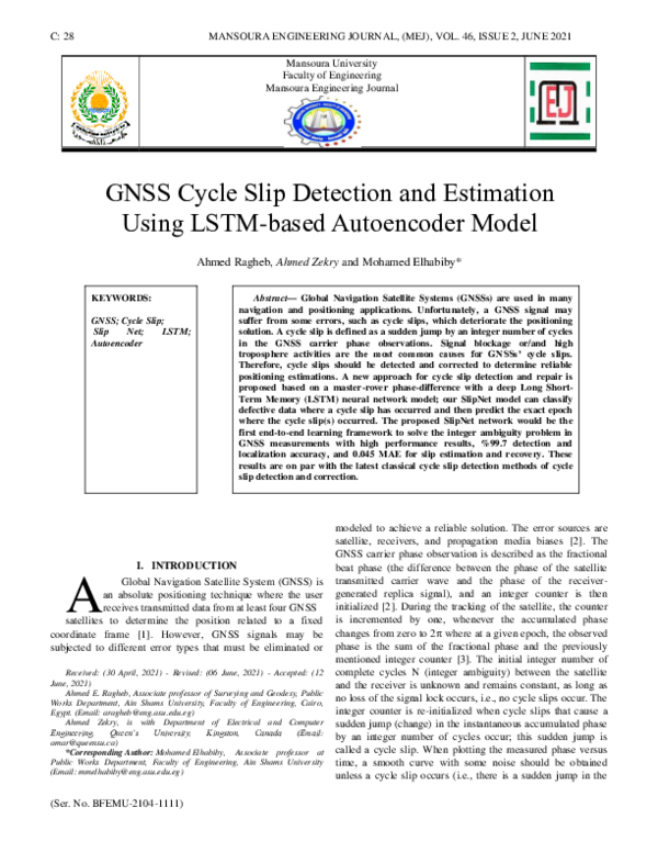 Pdf Gnss Cycle Slip Detection And Estimation Using Lstm Based Autoencoder Model Dept C
