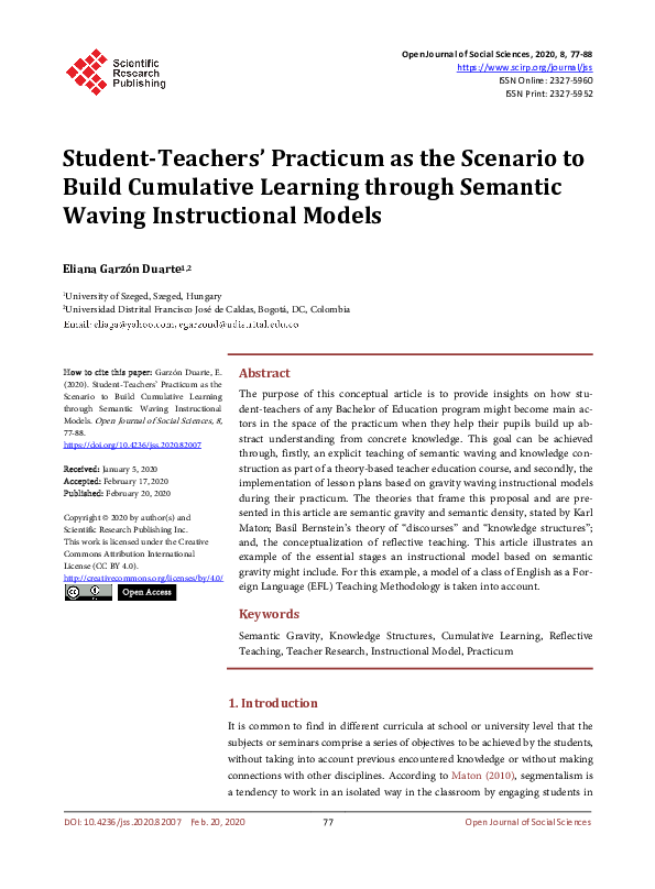 Student-Teachers’ Practicum as the Scenario to Build Cumulative ...