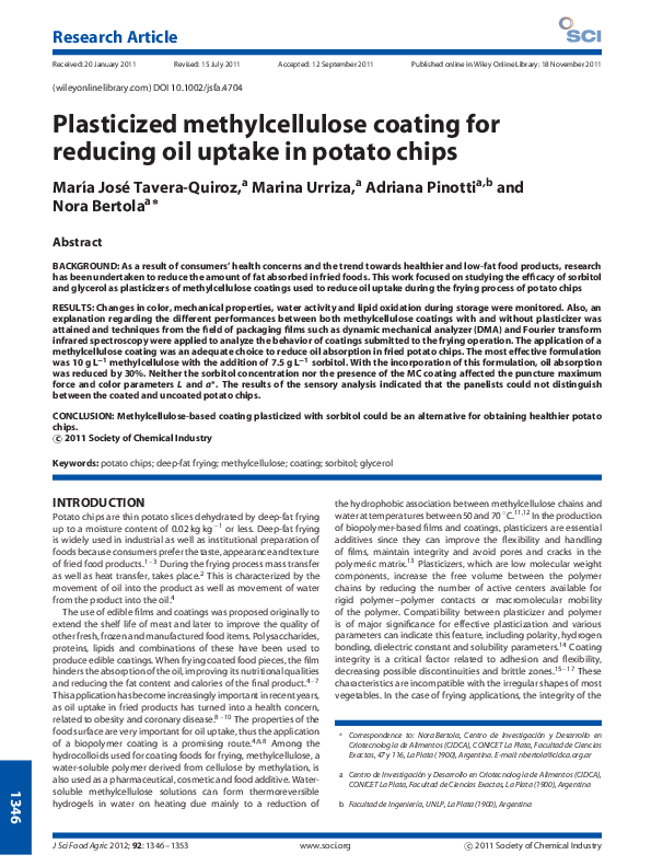 (PDF) Plasticized methylcellulose coating for reducing oil uptake in ...