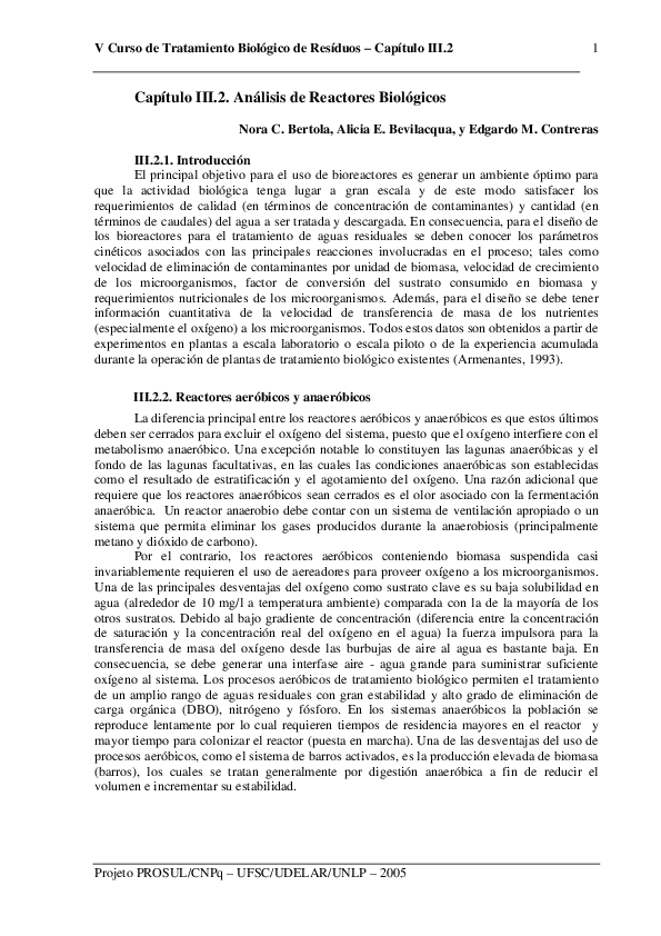 (PDF) Capítulo III.2. Análisis de Reactores Biológicos