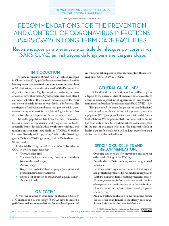 (PDF) Preventing SARS-CoV-2 Infections in Long-term Care Facilities