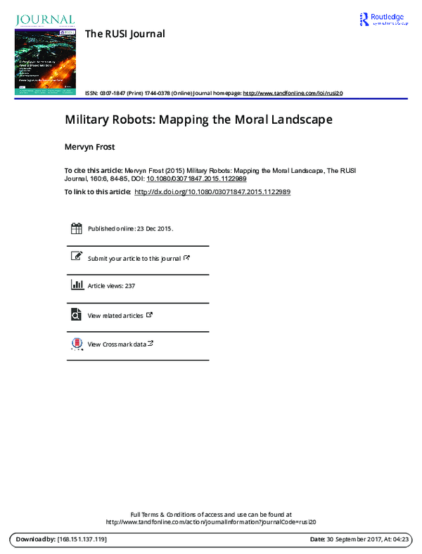 (PDF) Military Robots: Mapping the Moral Landscape