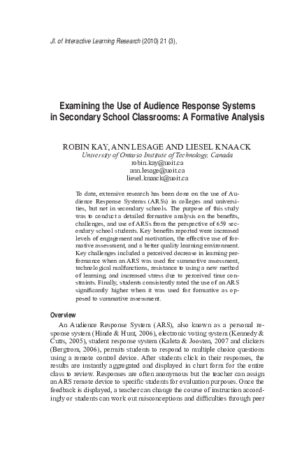 (PDF) Examining the Use of Audience Response Systems in Secondary ...