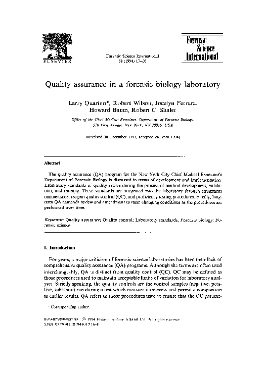 (PDF) Quality assurance in a forensic biology laboratory