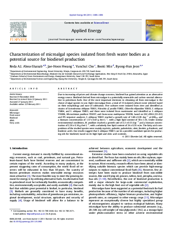 (PDF) Microalgae for Biodiesel: Species Selection