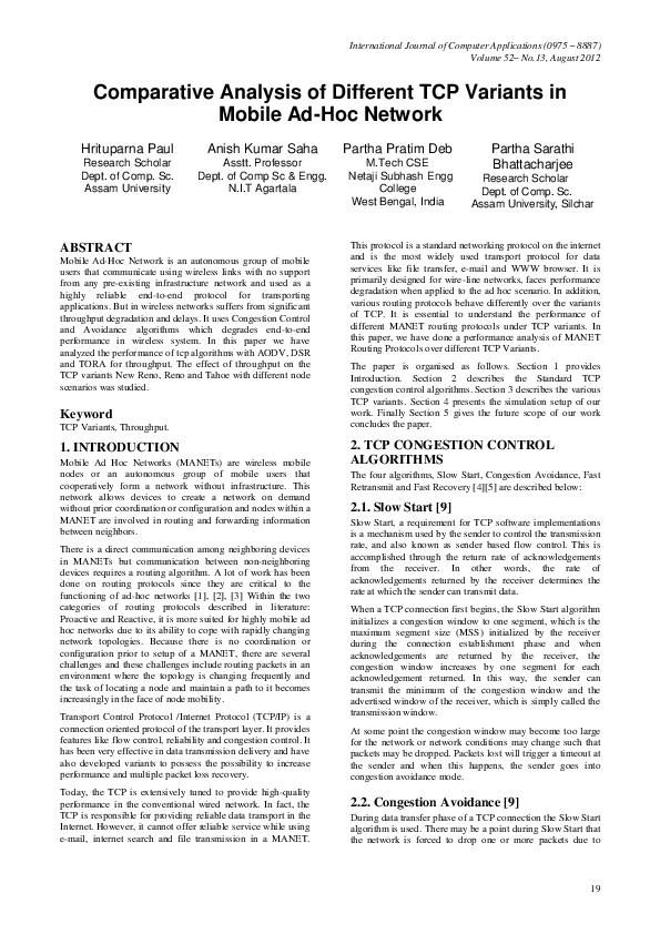 Pdf Comparative Analysis Of Different Tcp Variants In A Wireless