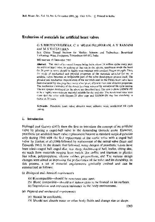 (PDF) Evaluation of materials for artificial heart valves