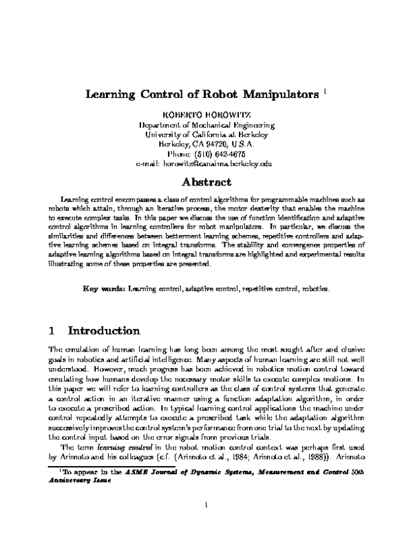 (PDF) Learning Control of Robot Manipulators
