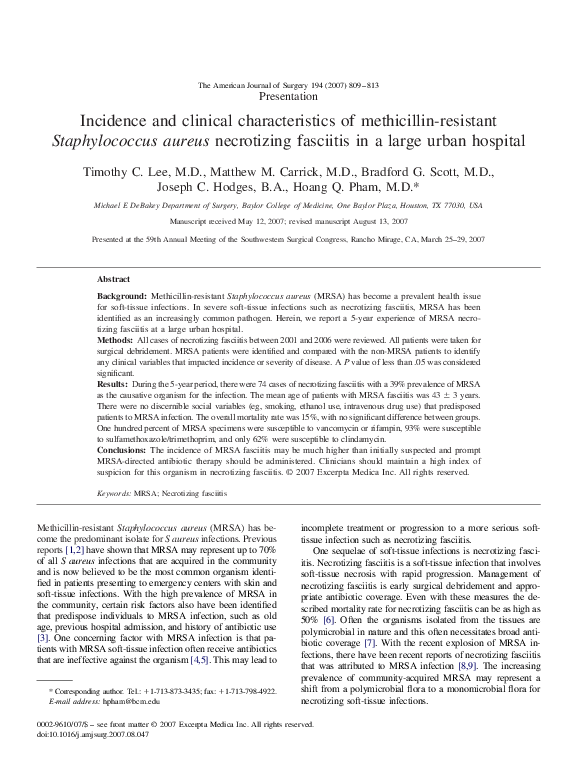 (PDF) Incidence and clinical characteristics of methicillin-resistant Staphylococcus aureus ...