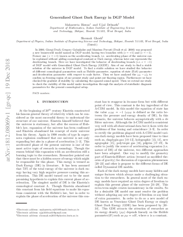 (PDF) Generalized Ghost Dark Energy in DGP Model | Shounak Ghosh ...