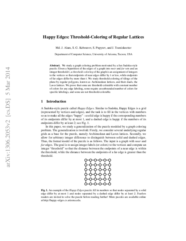 (PDF) Happy edges: Threshold-coloring of regular lattices