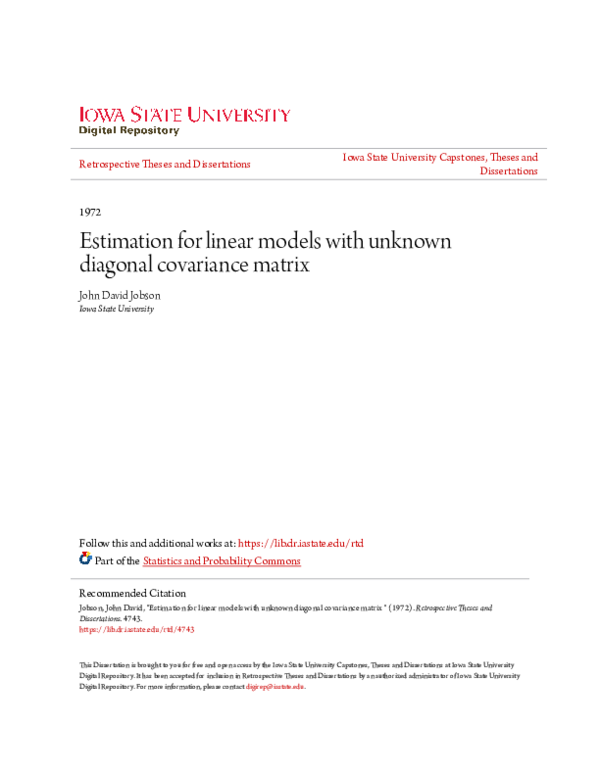 (PDF) Estimation for linear models with unknown diagonal covariance matrix