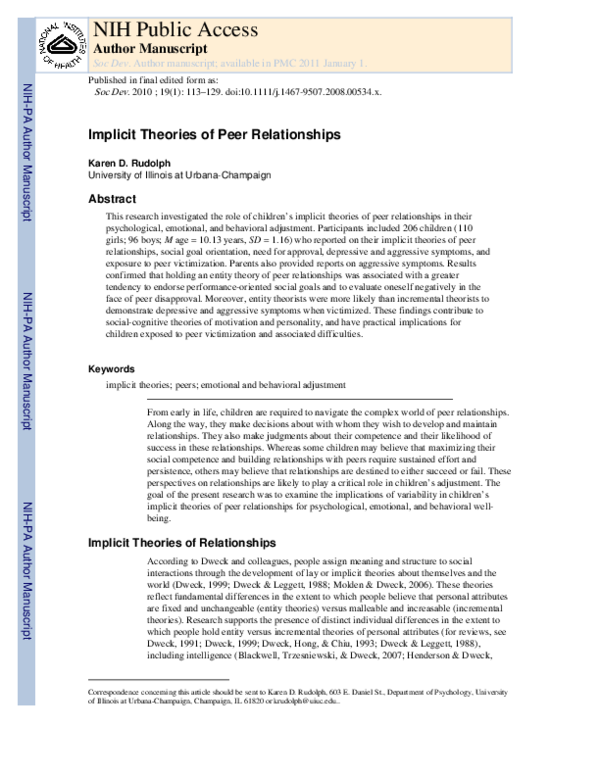 (PDF) Implicit Theories of Peer Relationships