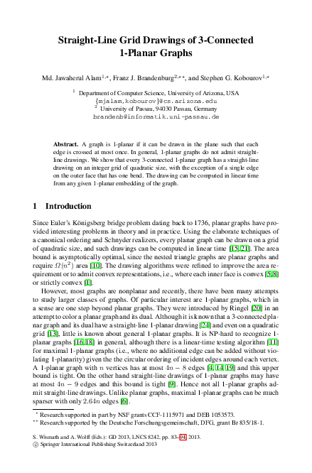 (PDF) Straight-Line Grid Drawings of 3-Connected 1-Planar Graphs