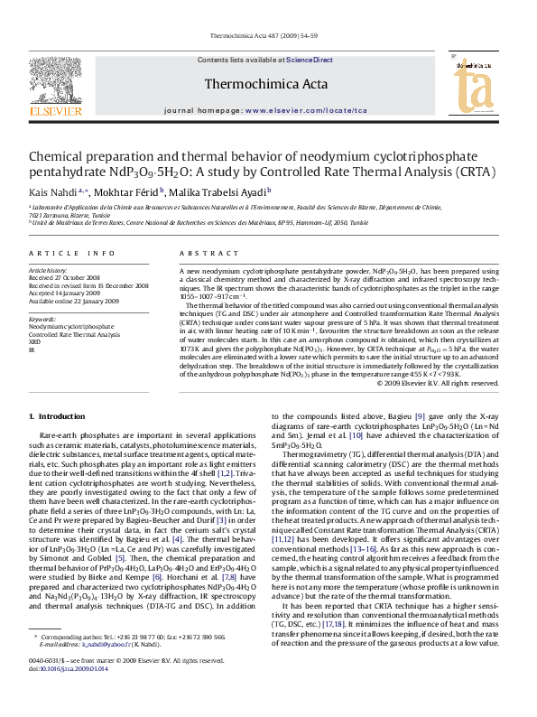 (PDF) Chemical preparation and thermal behavior of a new sodium ...