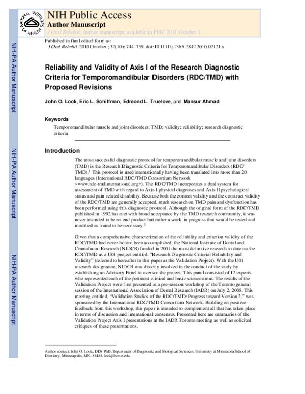 (PDF) Reliability and validity of Axis I of the Research Diagnostic ...