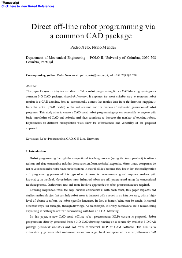 (PDF) Direct off-line robot programming via a common CAD package