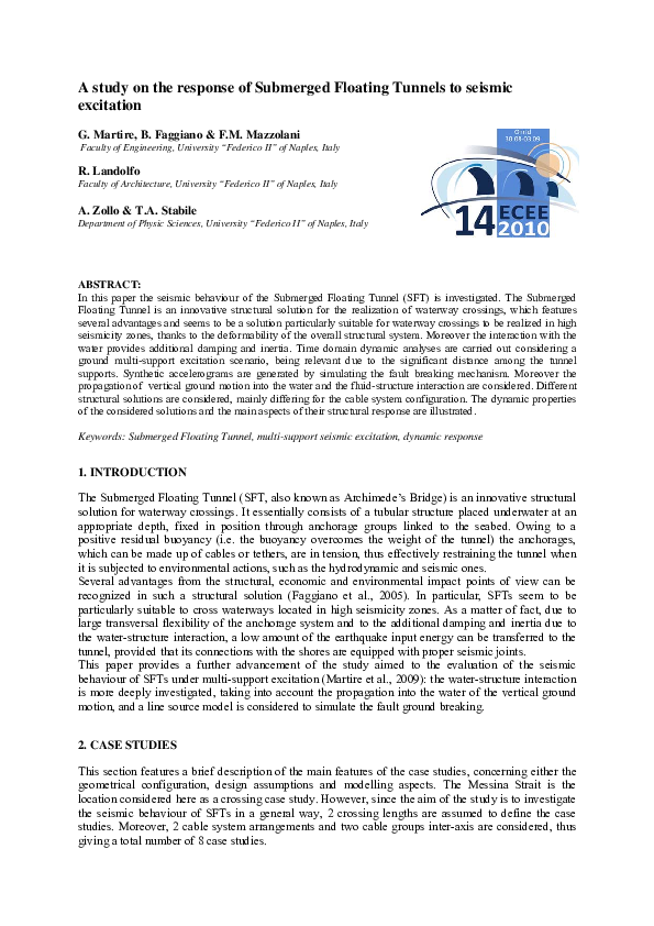 (PDF) A study on the response of Submerged Floating Tunnels to seismic excitation