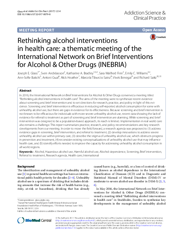 (PDF) Rethinking alcohol interventions in health care: a thematic ...