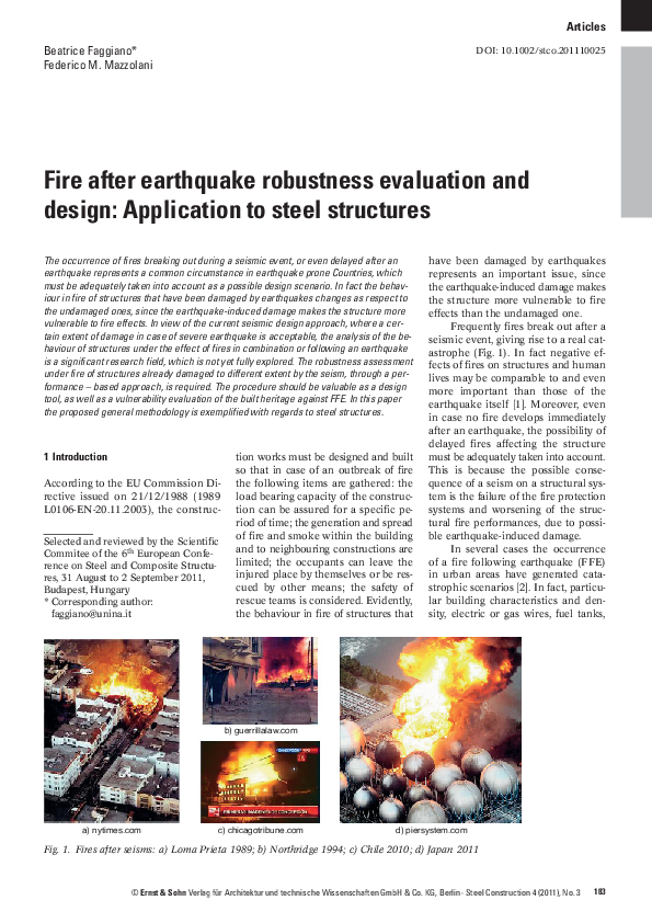 (PDF) Fire after earthquake robustness evaluation and design: Application to steel structures