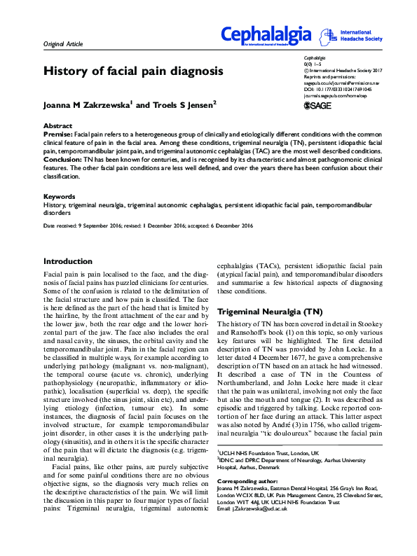 (PDF) History of facial pain diagnosis