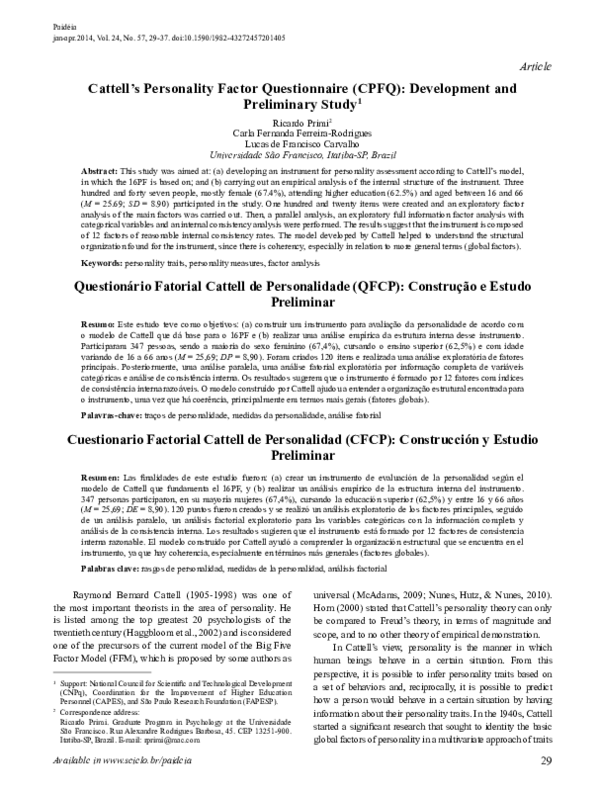 (PDF) Cattell’s Personality Factor Questionnaire (CPFQ): Development ...