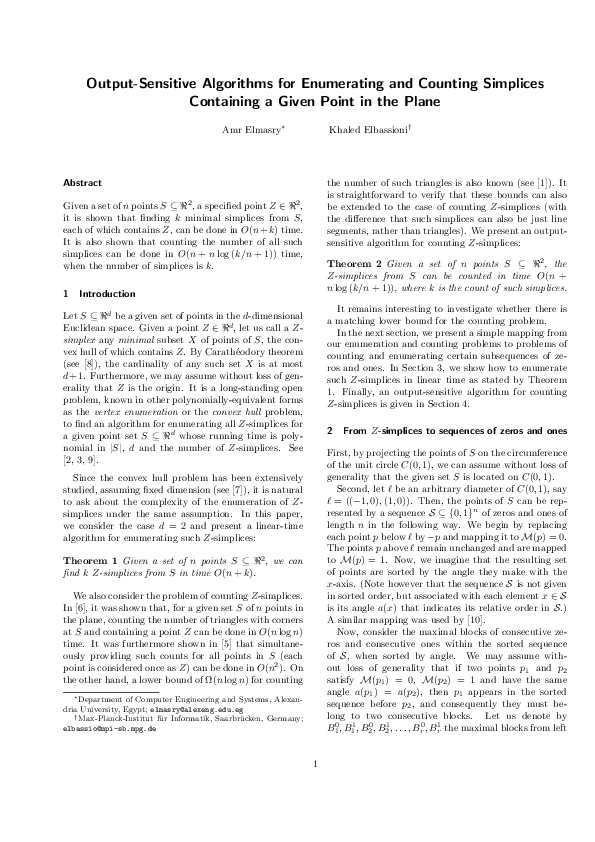 (PDF) Output-Sensitive Algorithms for Enumerating and Counting Simplices Containing a Given ...