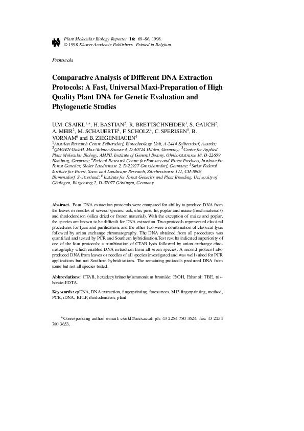(PDF) Comparative analysis of different DNA extraction protocols: a ...
