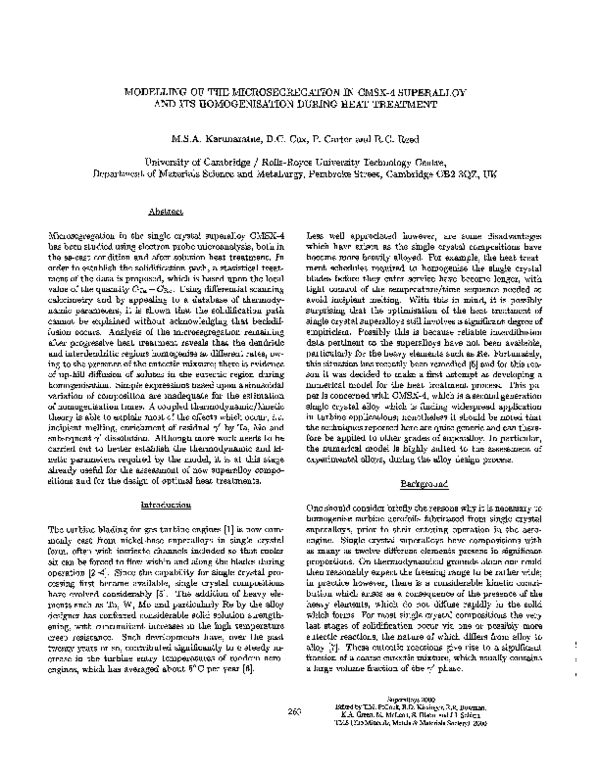 (PDF) Modelling of the Microsegregation in CMSX-4 Superalloy and its Homogenisation During Heat ...