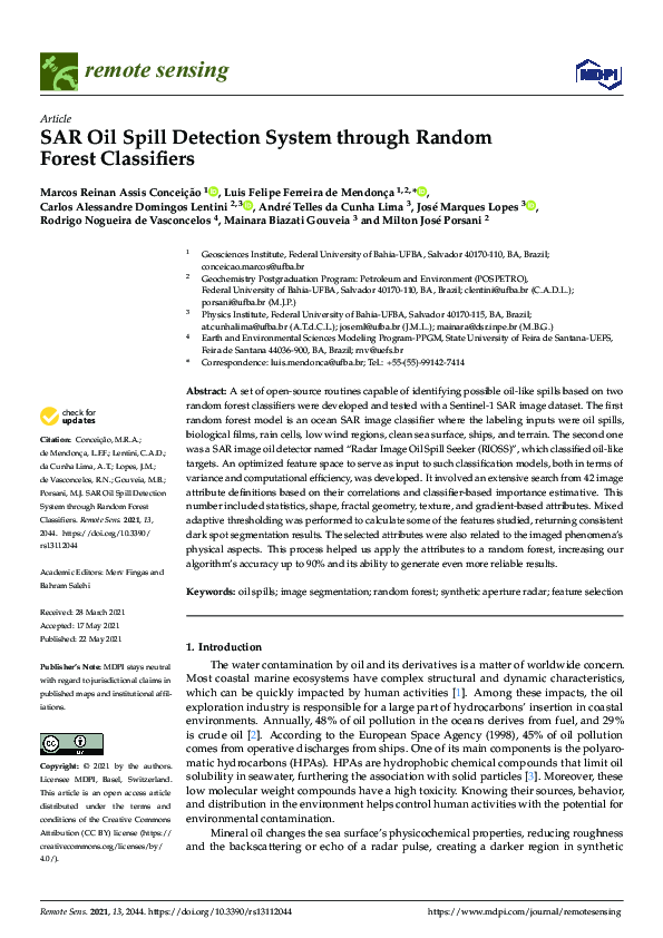 (PDF) SAR Oil Spill Detection System through Random Forest Classifiers