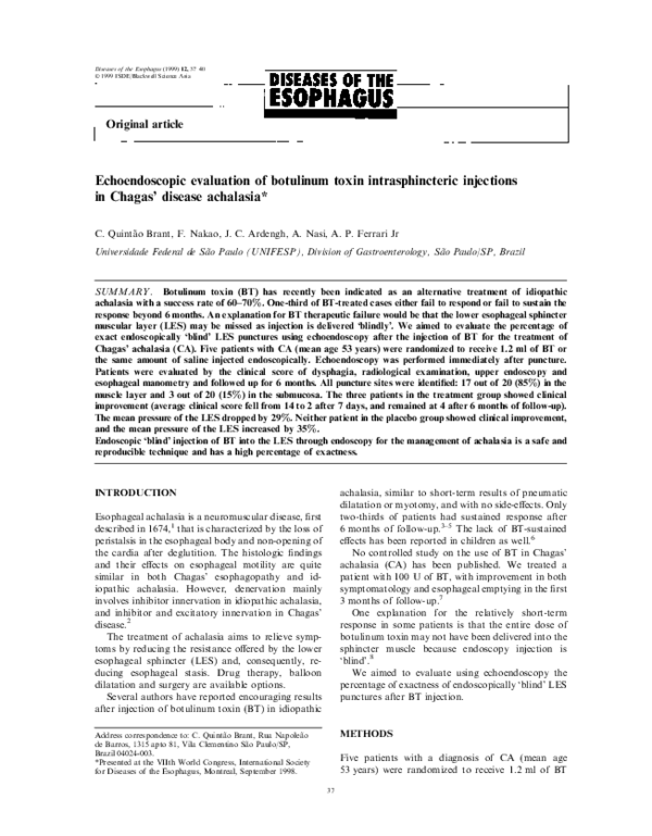 (PDF) Echoendoscopic evaluation of botulinum toxin intrasphincteric ...