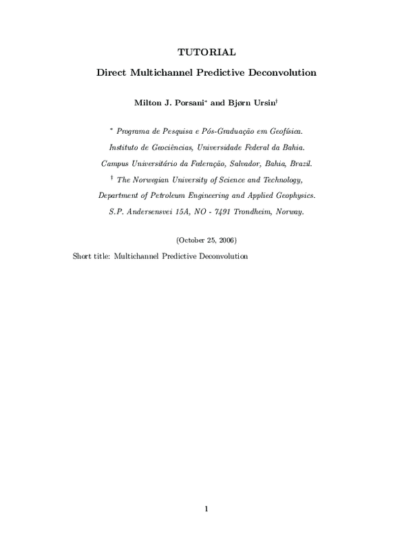 (PDF) Direct multichannel predictive deconvolution
