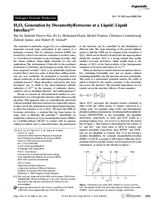 (PDF) H2O2 Generation by Decamethylferrocene at a Liquid|Liquid Interface
