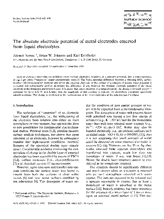 (PDF) The absolute electrode potential of metal electrodes emersed from ...