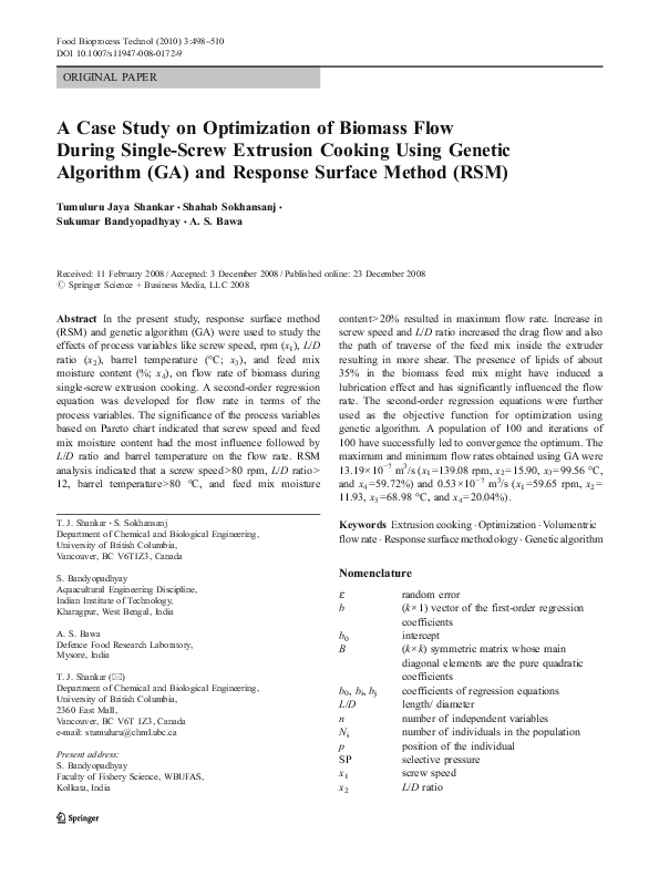 (PDF) A Case Study on Optimization of Biomass Flow During Single-Screw Extrusion Cooking Using ...