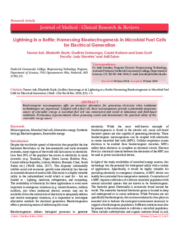 (PDF) Lightning in a Bottle: Harnessing Bioelectrogenesis in Microbial ...
