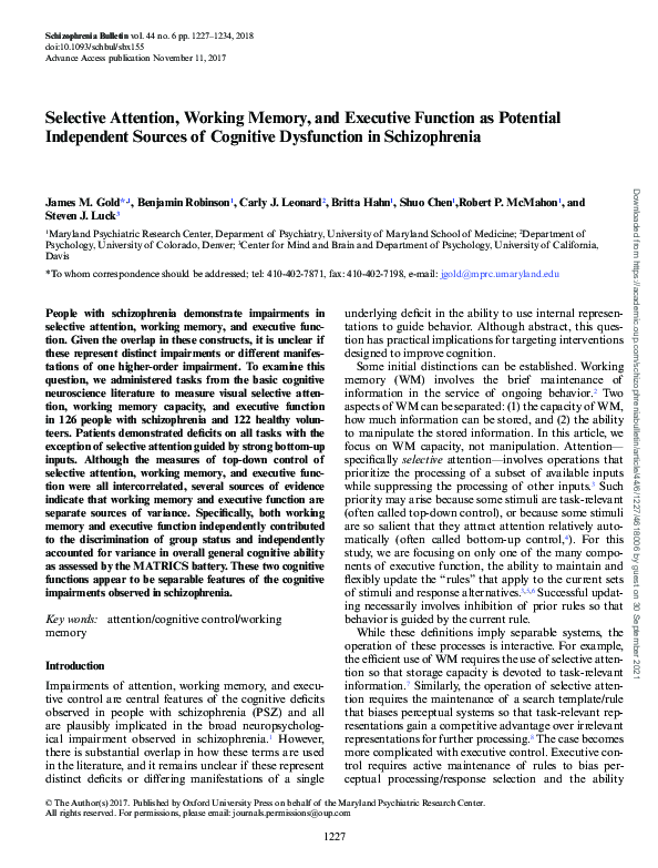 (PDF) Selective Attention, Working Memory, and Executive Function as Potential Independent ...