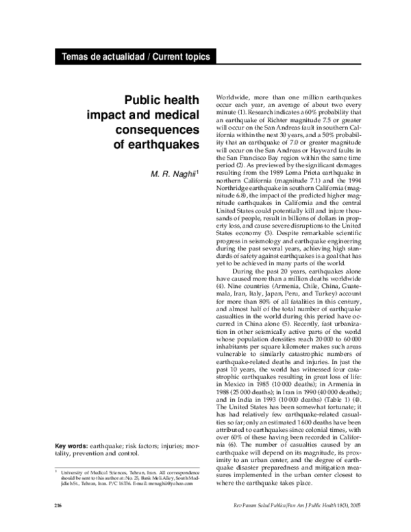 (PDF) Public health impact and medical consequences of earthquakes