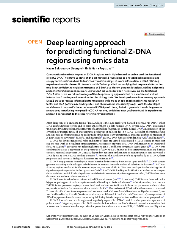 (PDF) Deep learning approach for predicting functional Z-DNA regions ...