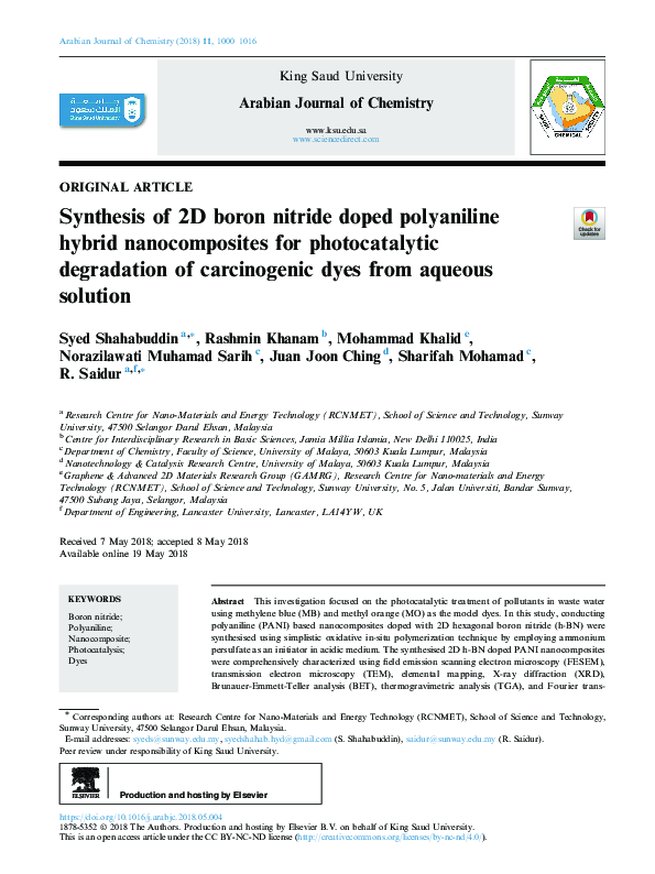 (PDF) Synthesis of 2D boron nitride doped polyaniline hybrid ...